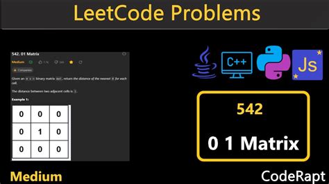 0 1 Matrix | Leetcode Q. 542 | Python | C++ | Java | JS | Leetcode Daily Challenges - YouTube