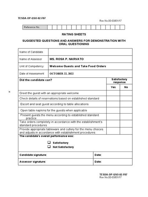 Rating Sheet 2 Pdf Menu Food And Drink