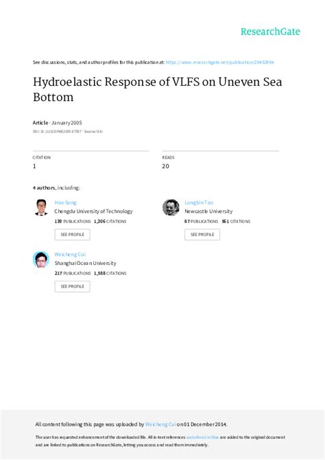 Pdf Hydroelastic Response Of Vlfs On Uneven Sea Bottom