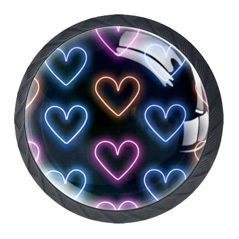4 Pack Black Drawer Knobs Neon Heart Cabinet Knobs Round Glass Knobs