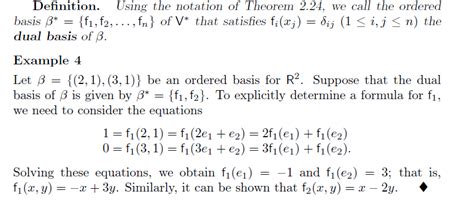 Trouble Understanding The Basics Of A Dual Space And Solving For Its Basis Example From