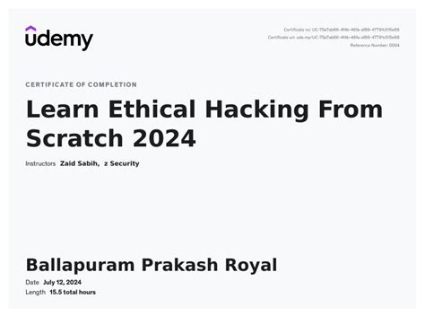 completed learn ethical hacking from scratch course ballapuram