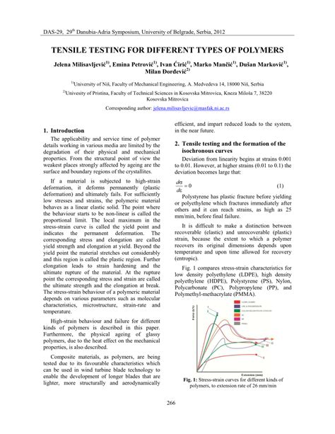 Pdf Tensile Testing For Different Types Of Polymers
