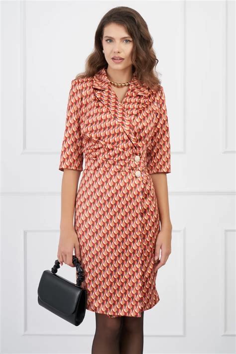 Rochie Sofia Orange Cu Imprimeuri Bordo Dyfashion