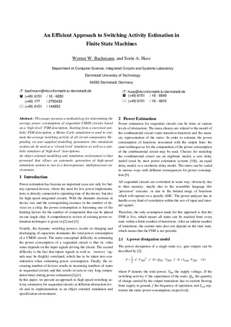 pdf an efficient approach to switching activity estimation in finite