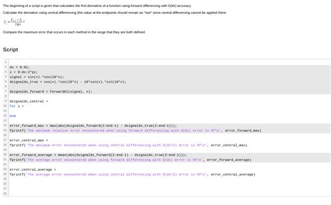 Solved Beginning Script Given Calculates First Derivative Function