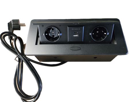 Розетка горизонтальная выдвижная 2 Euro 16a Usb Type A C с блоком 18w цвет Черный и кабель