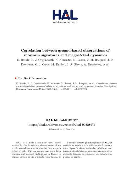 Pdf Correlation Between Ground Based Observations Of Substorm Signatures And Magnetotail Dynamics