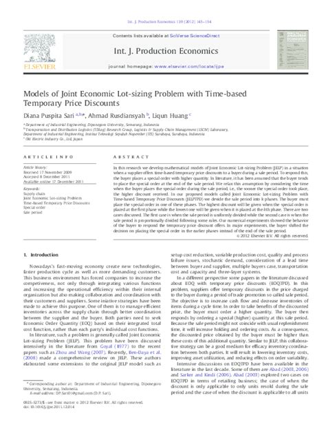 Pdf Models Of Joint Economic Lot Sizing Problem With Time Based