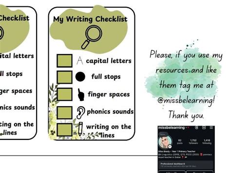 Writing Checklist Year 1 Teaching Resources