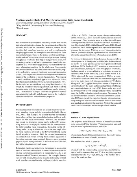 PDF Multiparameter Elastic Full Waveform Inversion With Facies Constraints