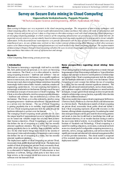 Pdf Survey On Secure Data Mining In Cloud Computing