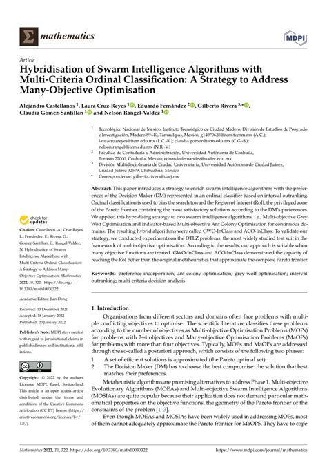 Pdf Hybridisation Of Swarm Intelligence Algorithms With Multi Criteria Ordinal Classification