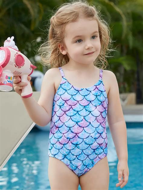 女の子用ワンピース 水着、魚の鱗付き、子供用水着、幼児用プール、温泉 {region Name}