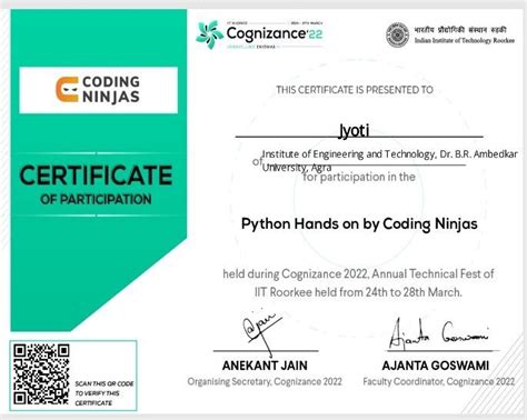 jyoti kushwaha on linkedin codingninjas certificateofparticipation iitroorkee pythonlearning