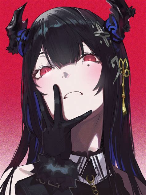 Safebooru 1girl Asymmetrical Horns Black Eyeliner Black Gloves Black