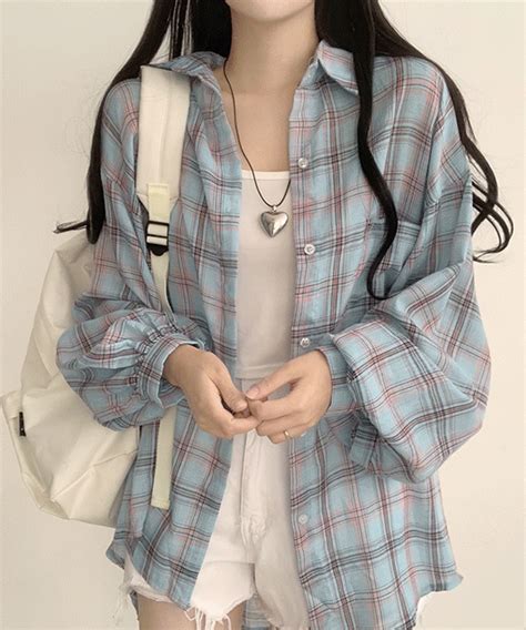 여름 아우터실물파 렌느 살안타 체크 긴팔 롱 셔츠 오버핏 상의 데일리 파스텔 썸머 남방 4color 에이블리