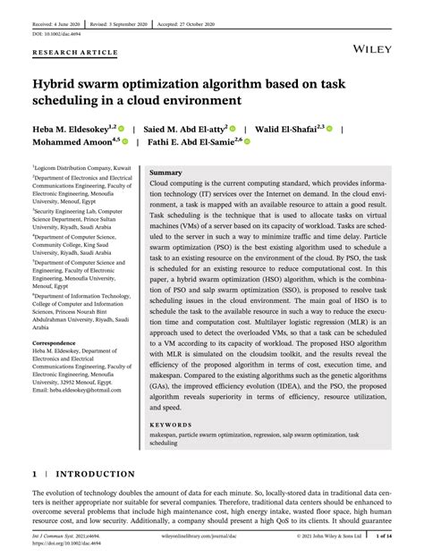 Pdf Hybrid Swarm Optimization Algorithm Based Task Scheduling In Cloud Environment