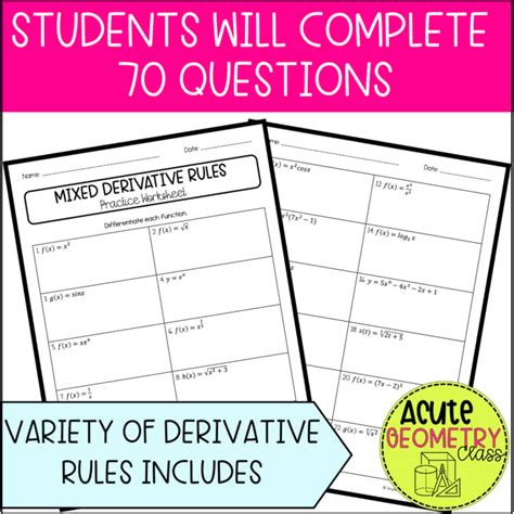 Calculus Derivative Practice Worksheet Power Product Quotient