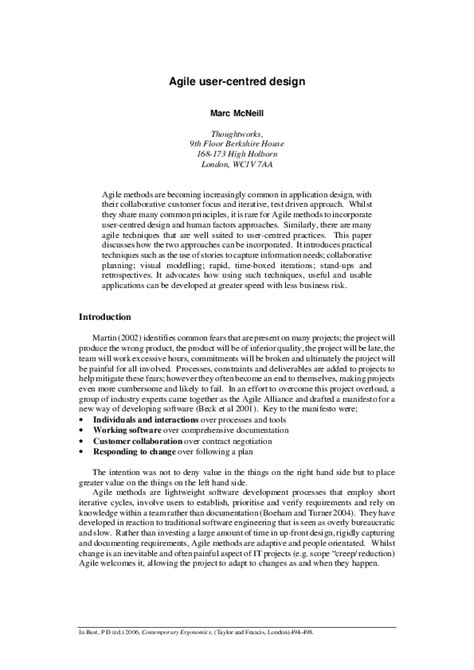 Pdf Integrating Agile Methods With User Centred Design