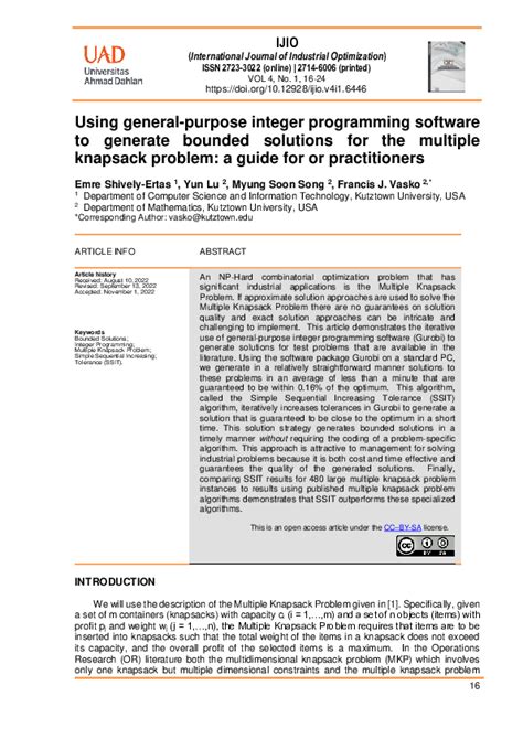 Pdf Efficient Bounds For Multiple Knapsack Solutions