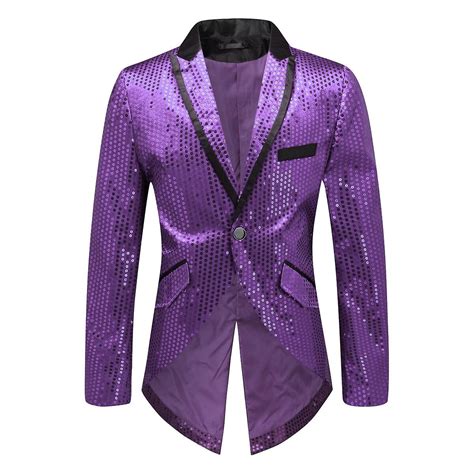 Sliktaa Mens Sequin Swallowtail Suit Jacket Party Show Tux Dress Coat