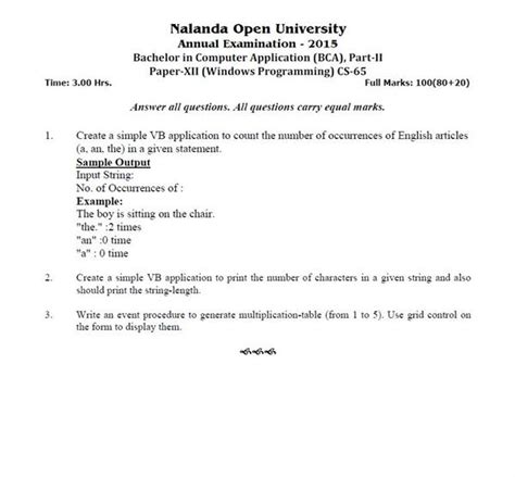nalanda open university bca cs65 windows programming 2015 question