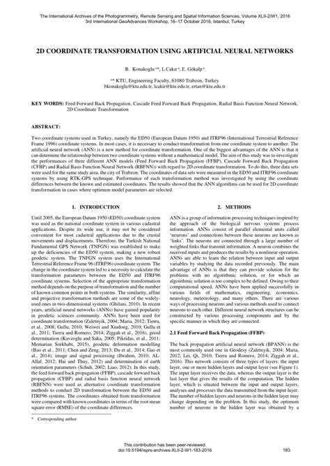 pdf 2d coordinate transformation using artificial neural networks