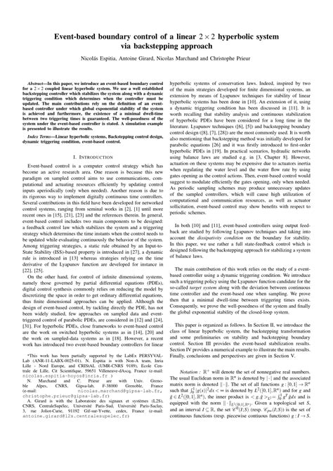 Pdf Event Based Boundary Control Of A Linear 2times2 Hyperbolic System Via Backstepping