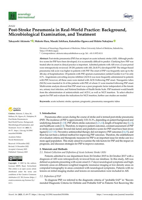 Pdf Post Stroke Pneumonia In Real World Practice Background