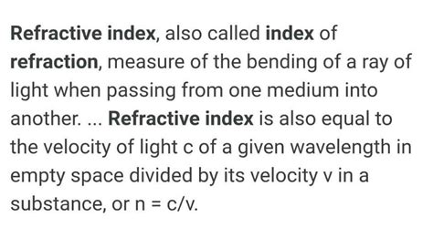 What Is Meant By Refractive Index EduRev Class 10 Question