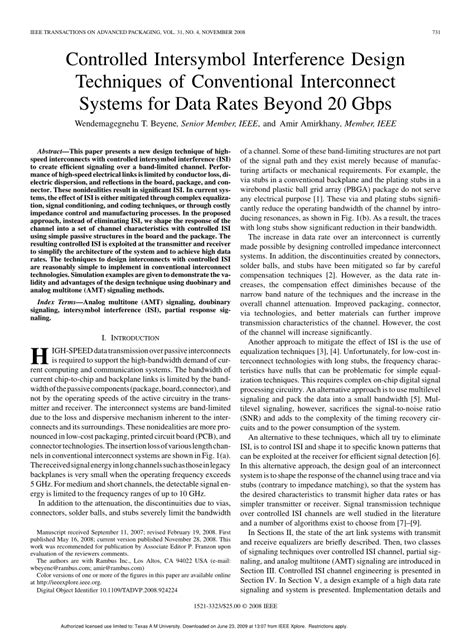 Pdf Controlled Intersymbol Interference Design Techniques Of Conventional Interconnect Systems