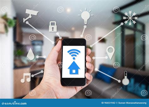 Hand Using Smartphone By App Smart Home On Mobile Stock Photo Image Of Elements Electronic