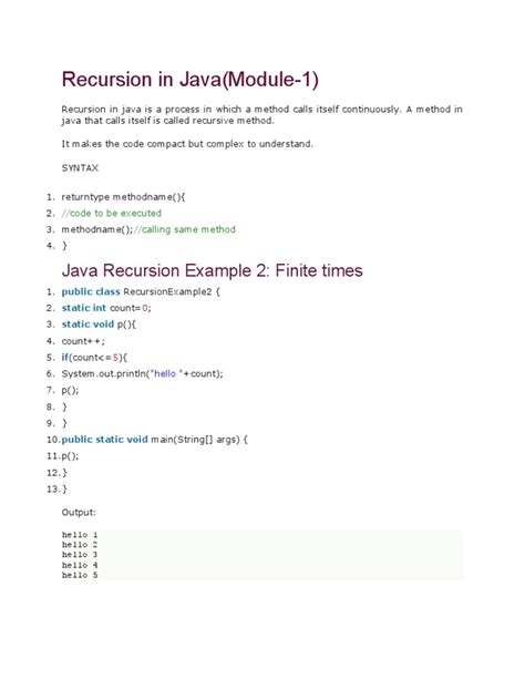 Recursion In Java Module 1 Pdf Method Computer Programming Class Computer Programming