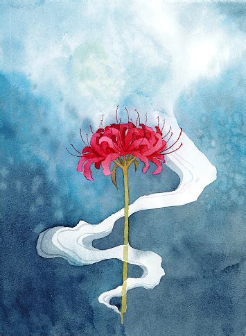 A Red Spider Lily Float In The Air Among The Smoke Groups Flower Of