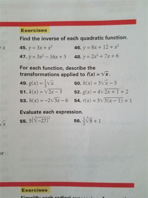 Solved Exercises Find The Inverse Of Each Quadratic Chegg Com