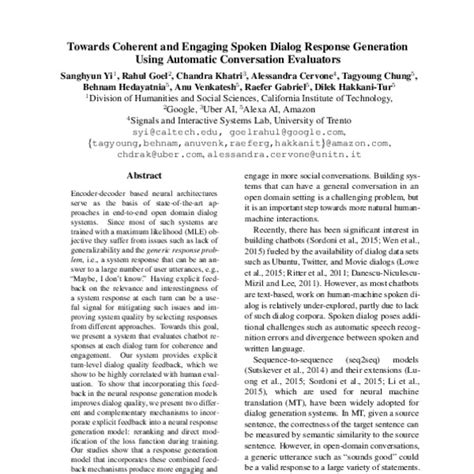 Towards Coherent And Engaging Spoken Dialog Response Generation Using