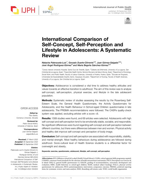 Pdf International Comparison Of Self Concept Self Perception And