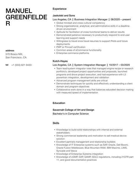 Integration Manager Resume Samples Velvet Jobs