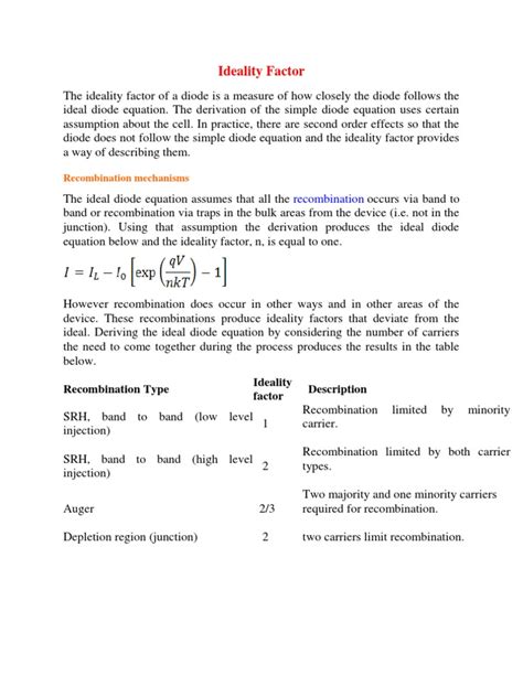 Ideality Factor For Pn Junction Diode Pdf Band Gap Semiconductors