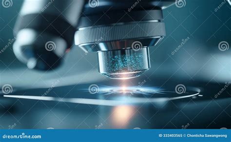 Close Up View Of A Microscope Lens Focusing On A Sample Slide Showcasing Advanced Scientific