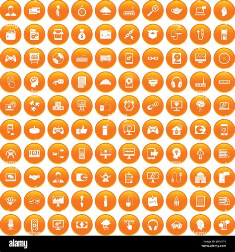 100 Programmer Icons Set Orange Stock Vector Image And Art Alamy