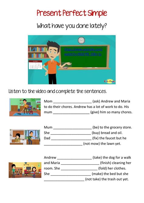 Present Perfect Simple Video Lesson Worksheet Present Perfect