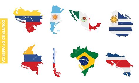 Conjunto De Mapas Coloridos De Países Latinoamericanos Con Sus Banderas