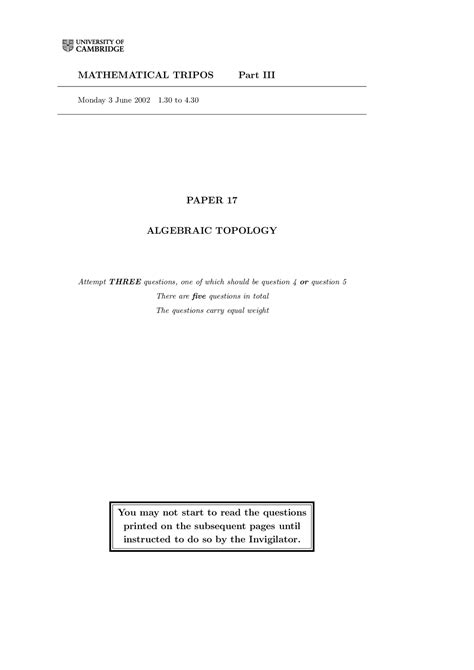 mathematical tripos part iii paper 17 algebraic topology exams