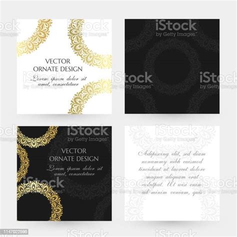 골든 서클 장식입니다 스퀘어 카드 컬렉션입니다 흑백 배경에 장식 요소와 배너입니다 0명에 대한 스톡 벡터 아트 및 기타 이미지 0명 검은색 결혼 의식 Istock