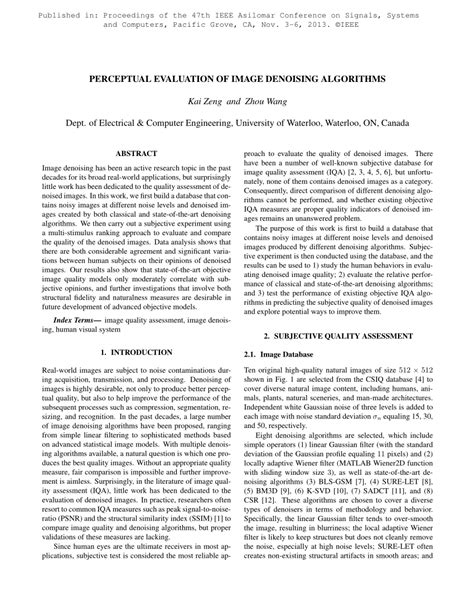 Pdf Perceptual Evaluation Of Image Denoising Algorithms