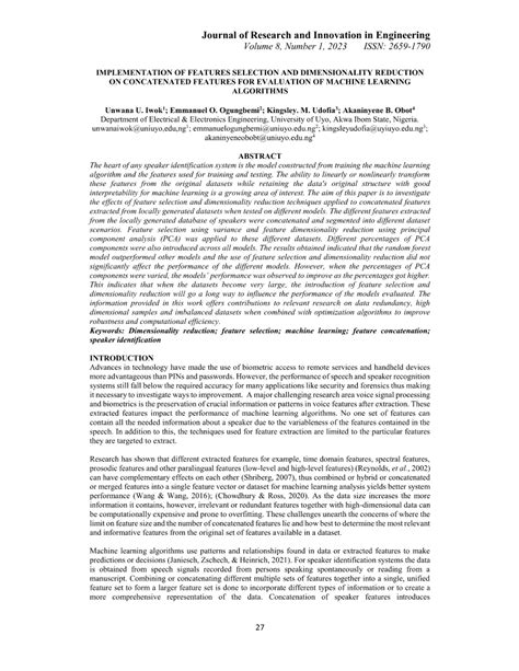 Pdf Implementation Of Feature Selection And Dimensionality Reduction On Concatenated Features