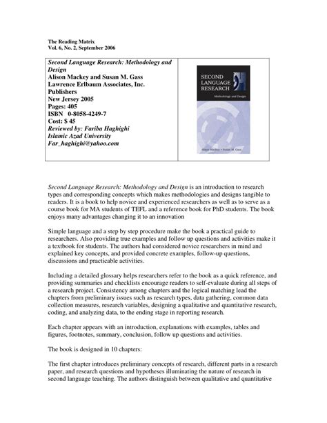 Pdf Second Language Research Methodology And Design