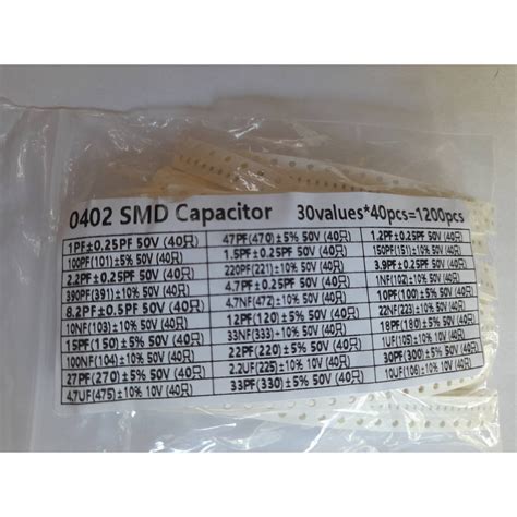 ตัวเก็บประจุ Smd 0402 Smd Chip Capacitor Assorted Kit 30values 40pcs 1200pcs 1pf~10uf สต๊อก